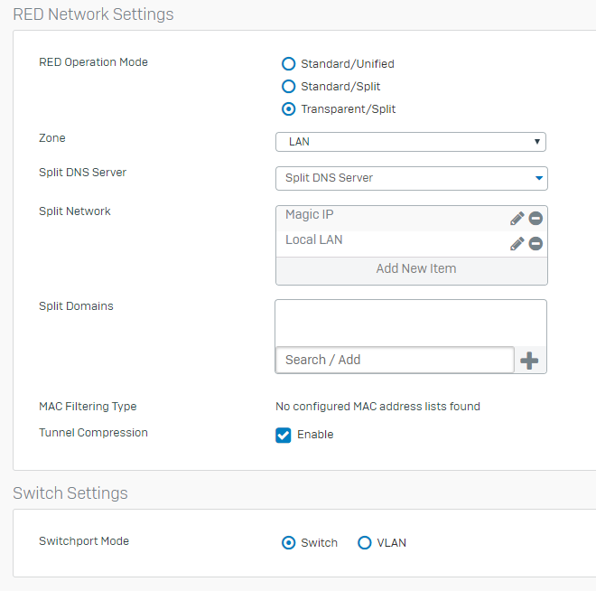 Sophos Firewall: Configure an access point behind a RED in split mode
