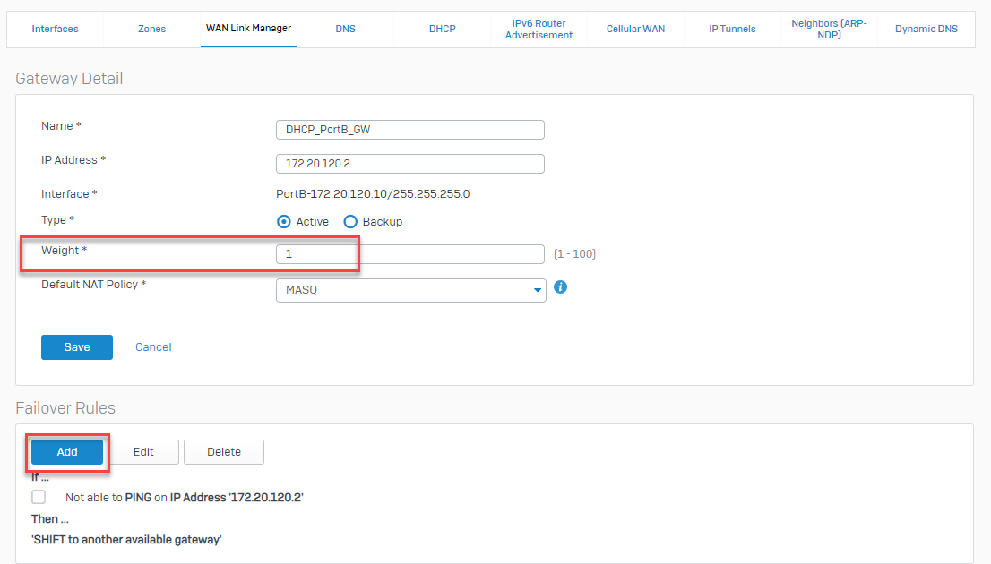 Sophos Firewall: Redundant internet connection using WAN link manager