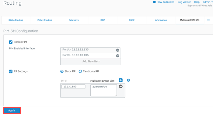 Sophos XG Firewall: How to configure PIM-SM routing