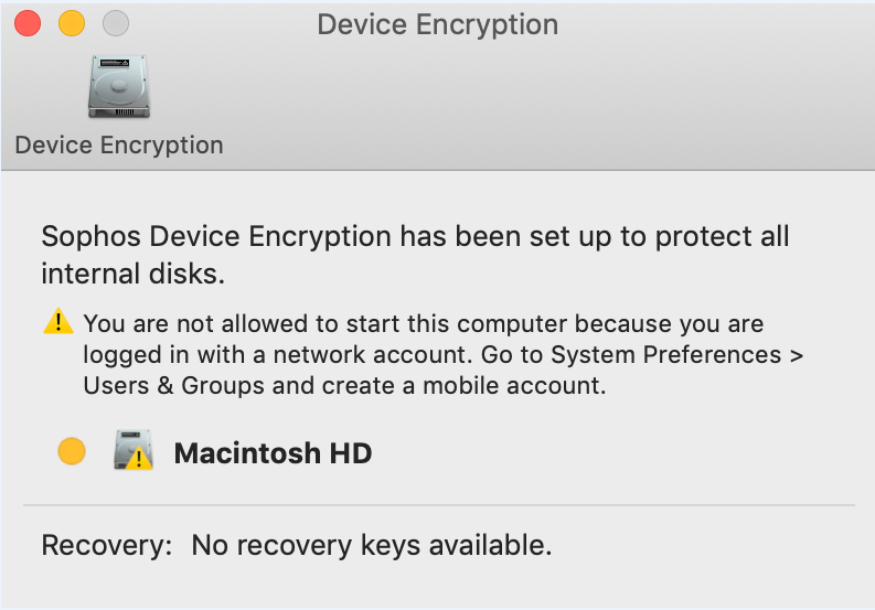 Sophos Central Device Encryption: No recovery keys available