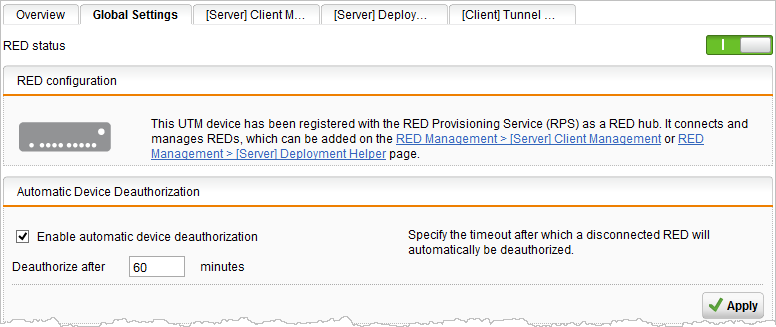Sophos UTM: Enable Automatic Device Deauthorization option for RED devices