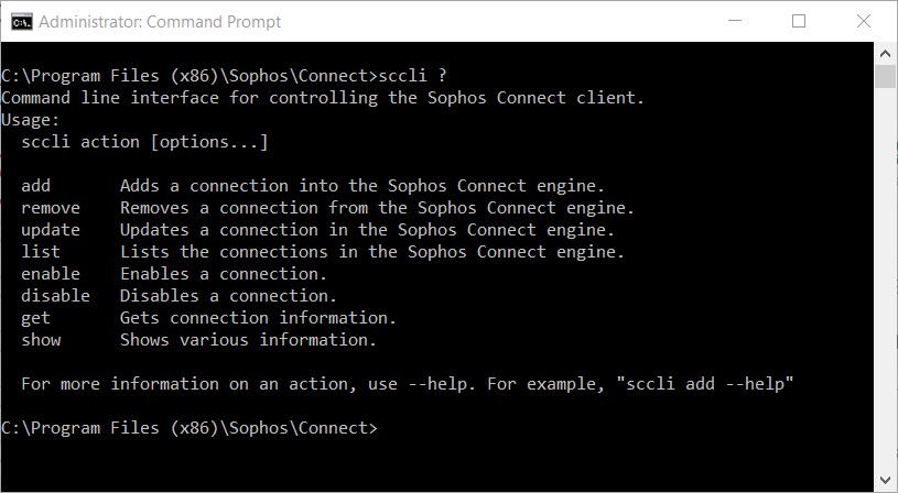 Sophos Connect: List of commands