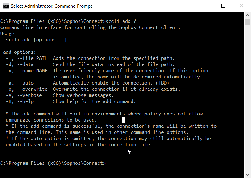 Sophos Connect: List of commands