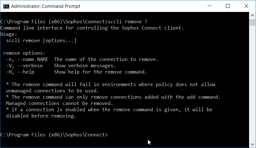 Sophos Connect: List of commands