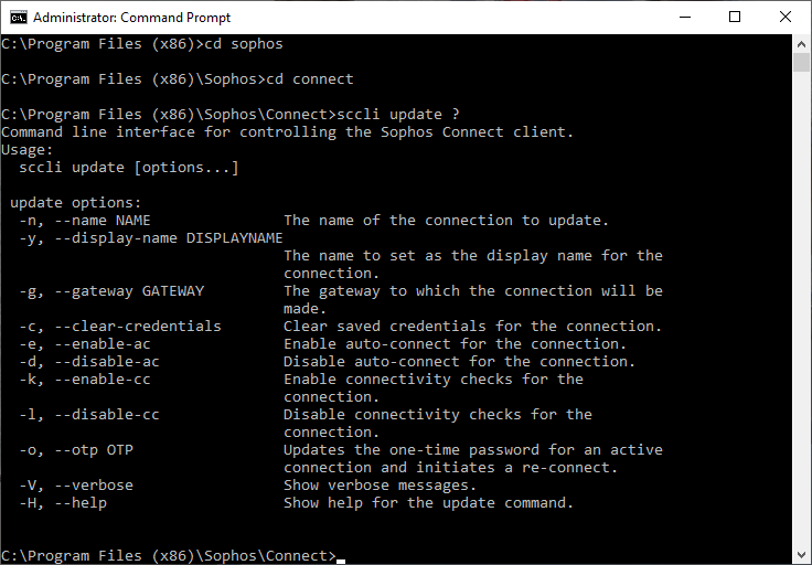 Sophos Connect: List of commands