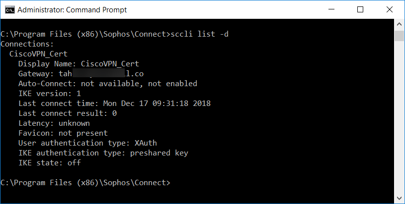 Sophos Connect: List of commands