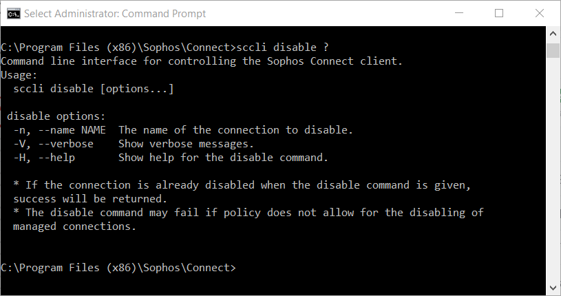 Sophos Connect: List of commands