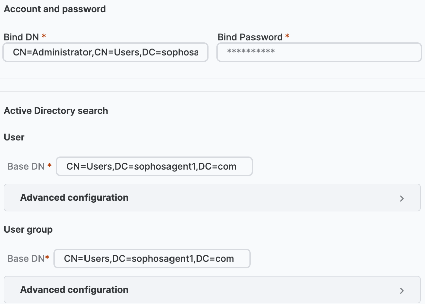 Find the Bind and Base distinguished names on the AD server