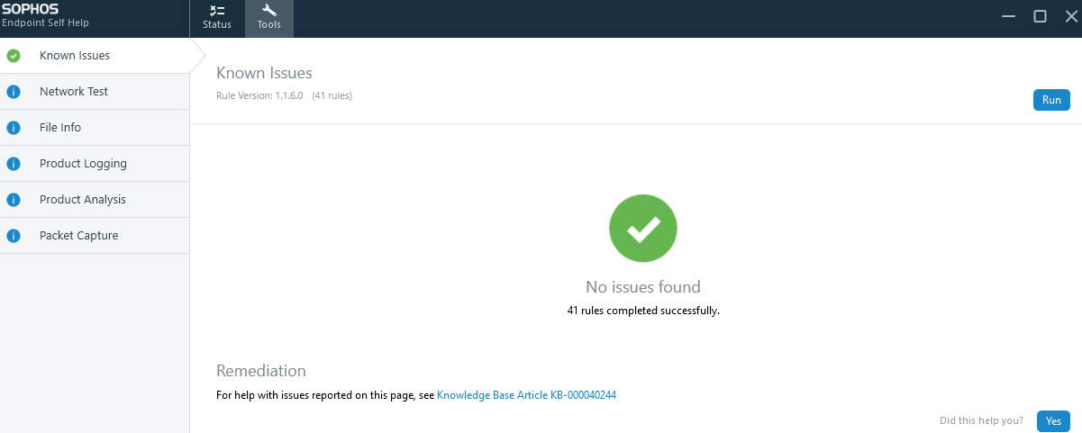Sophos Endpoint Self Help: Known Issues