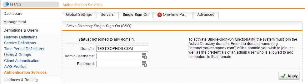 Sophos UTM: Set up Kerberos SSO authentication on load-balanced appliances