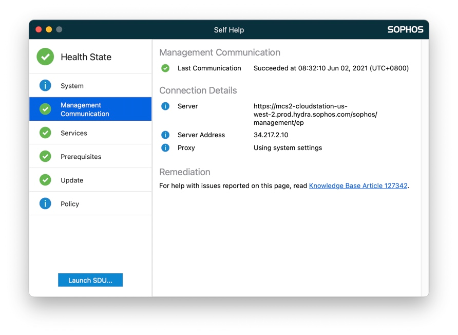 Sophos Endpoint for macOS: Management Communication page on the ...