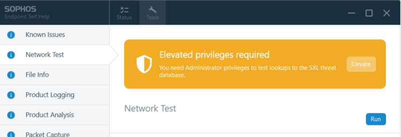 Sophos Endpoint Self Help: Network Test