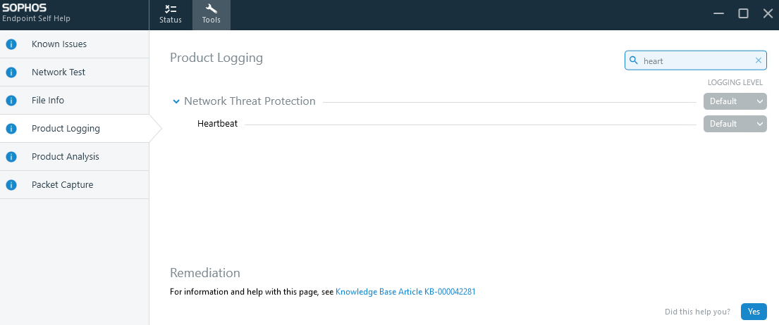 Sophos Endpoint Self Help: Product Logging