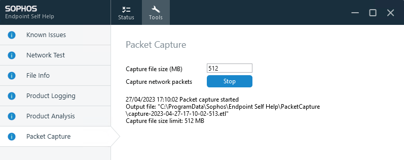 Sophos Endpoint Self Help: Packet capture