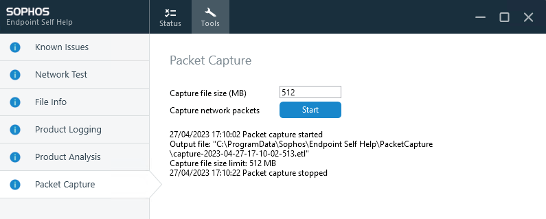 Sophos Endpoint Self Help: Packet capture