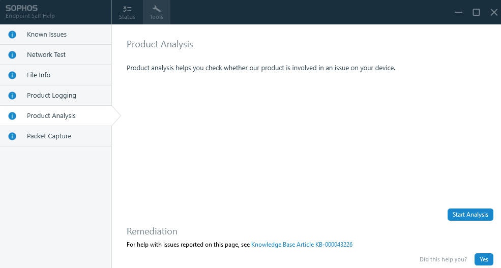 Sophos Endpoint Self Help: Product Analysis (For devices on Core Agent ...
