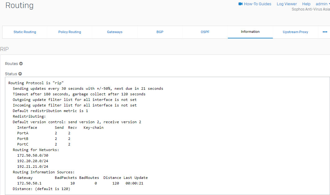 Sophos Firewall: Configure Routing Information Protocol (RIP)