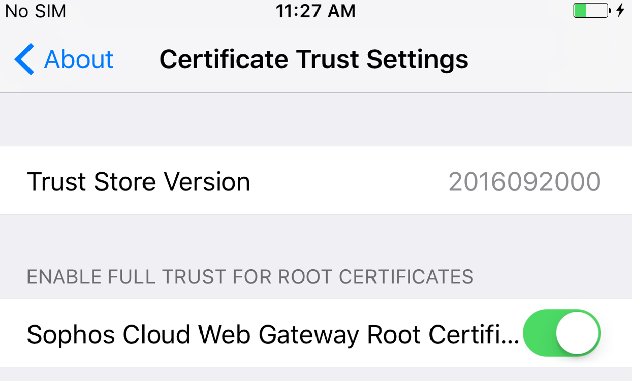 Sophos UTM: Trusting the Root Certificate on iOS 10.3 and later