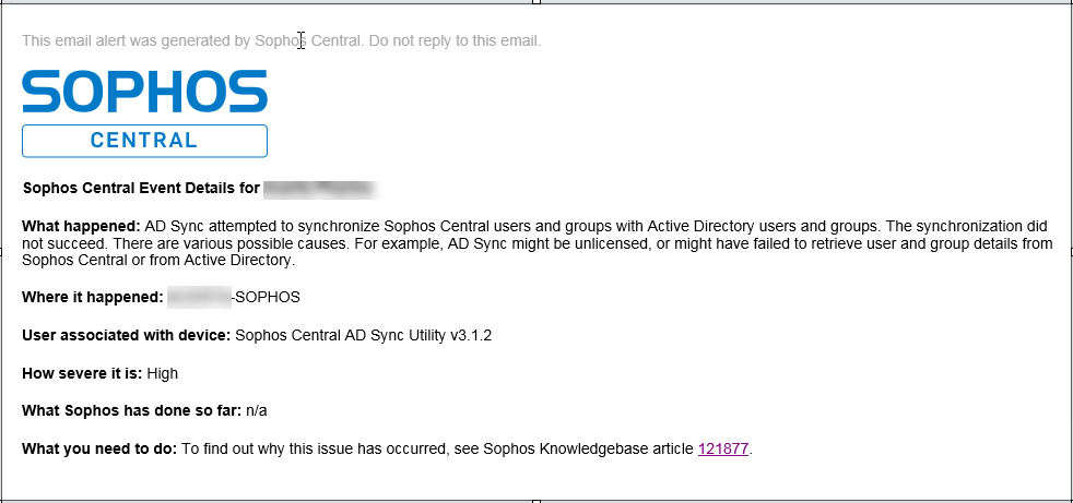 Sophos Central Admin: Active Directory Sync Sophos Central lost track of this synchronization ...