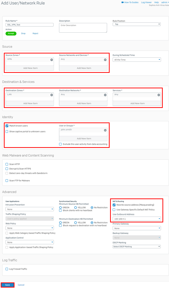 Sophos Firewall: Assign an IP address to a user connected via SSL VPN