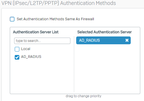 Sophos Firewall: Configure RADIUS authentication for PPTP and L2TP VPN
