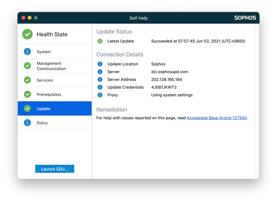 Sophos Endpoint Self Help for macOS: Update