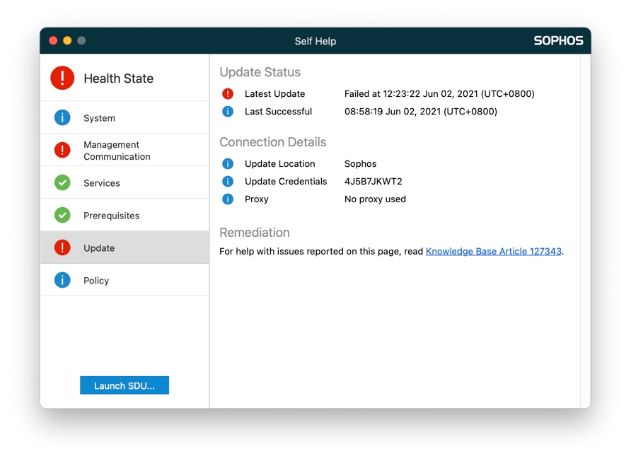 Sophos Endpoint Self Help for macOS: Update