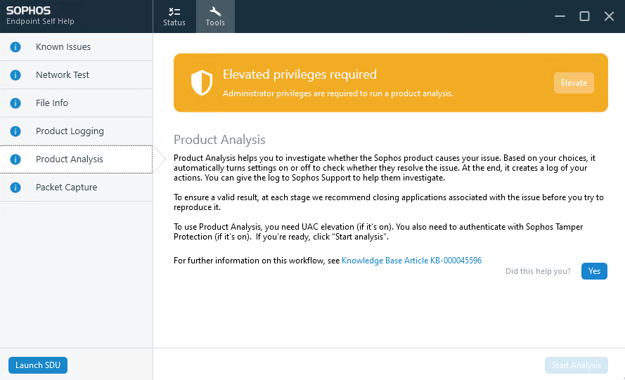 Sophos Endpoint Self Help: Product Analysis (For devices on Core Agent ...