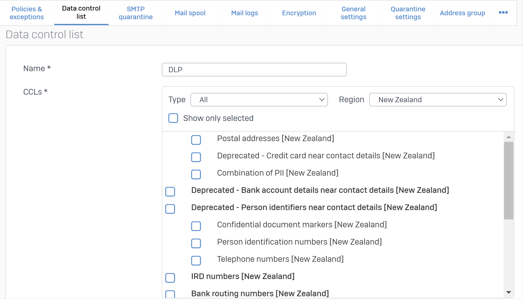 Sophos Central: Content Control List and Data Control configuration changes