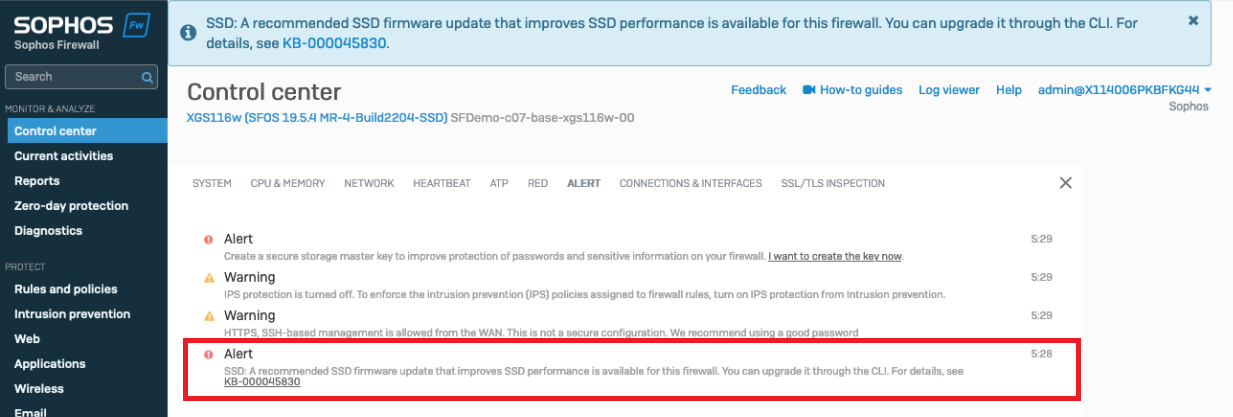 Sophos Firewall: Strongly recommended SSD firmware upgrade for a subset of XGS firewall models