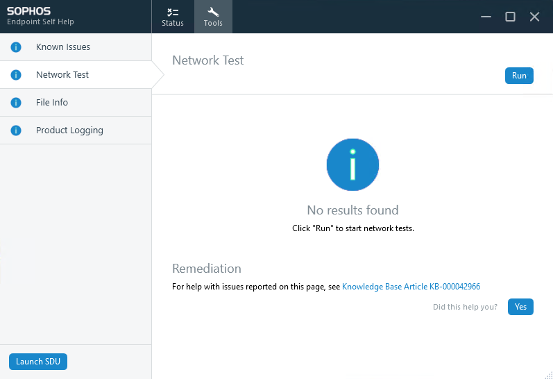 Sophos Endpoint Self Help: Network Test