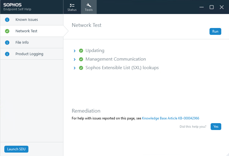 Sophos Endpoint Self Help: Network Test