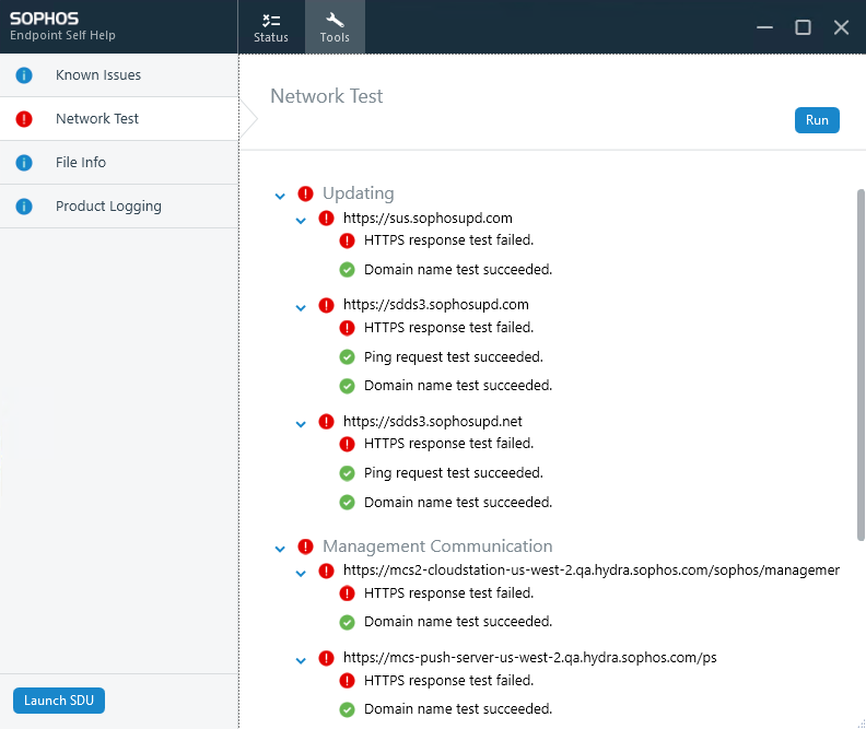 Sophos Endpoint Self Help: Network Test