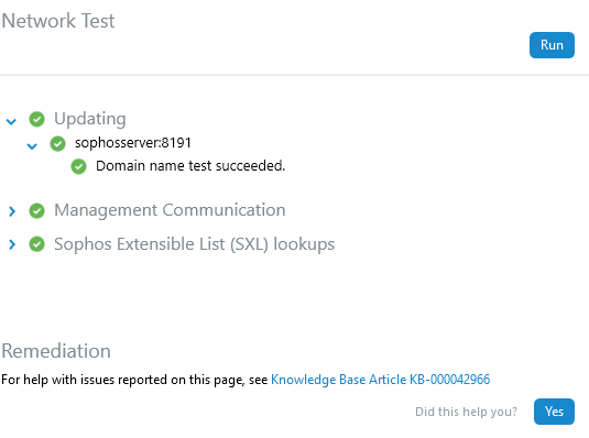 Sophos Endpoint Self Help: Network Test