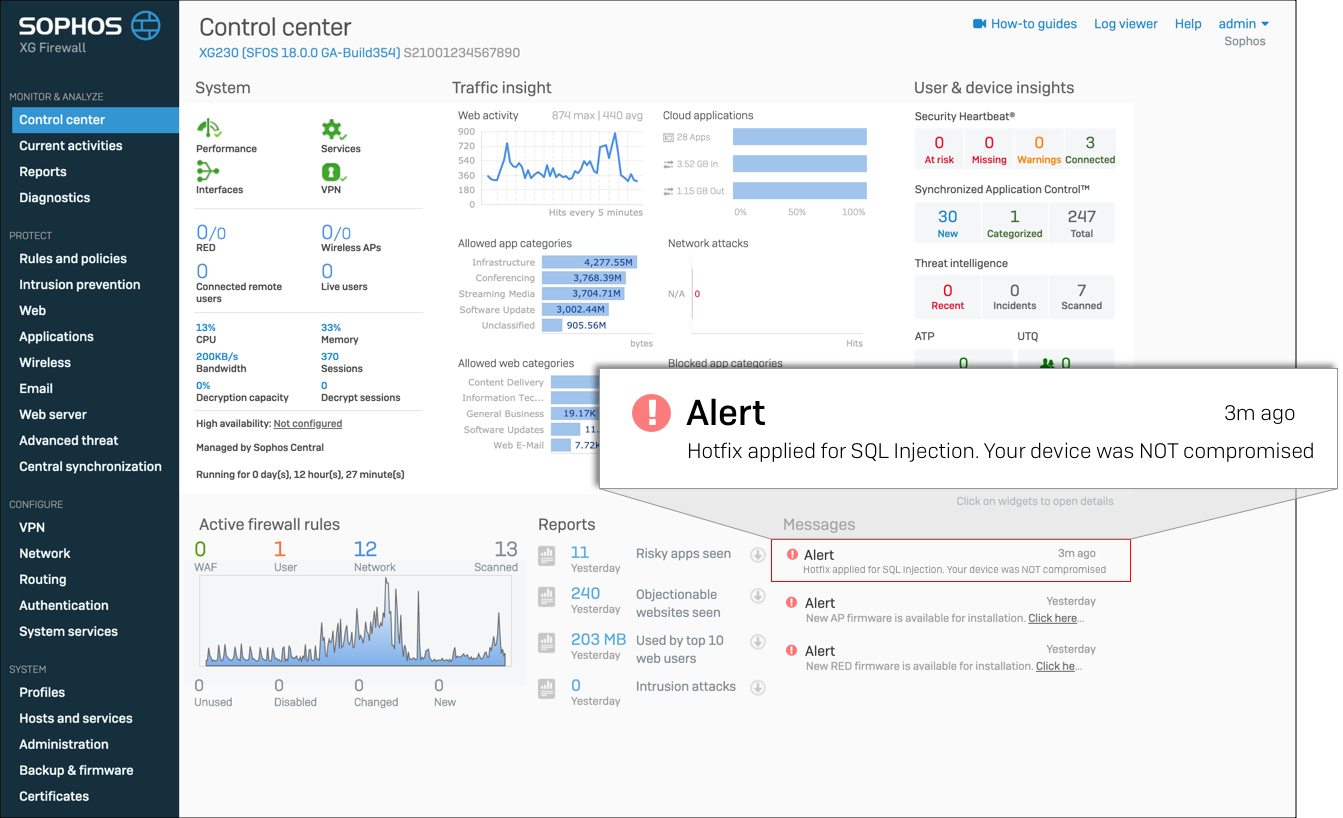 Sophos Firewall: Fixing SQL injection vulnerability and malicious code execution