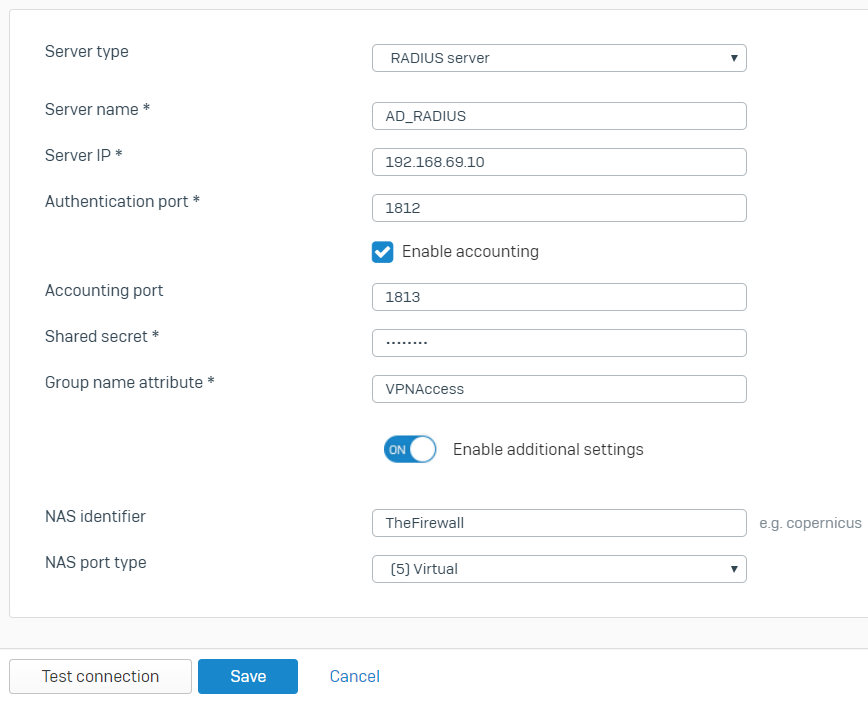 Sophos Firewall: Configure RADIUS authentication for PPTP and L2TP VPN