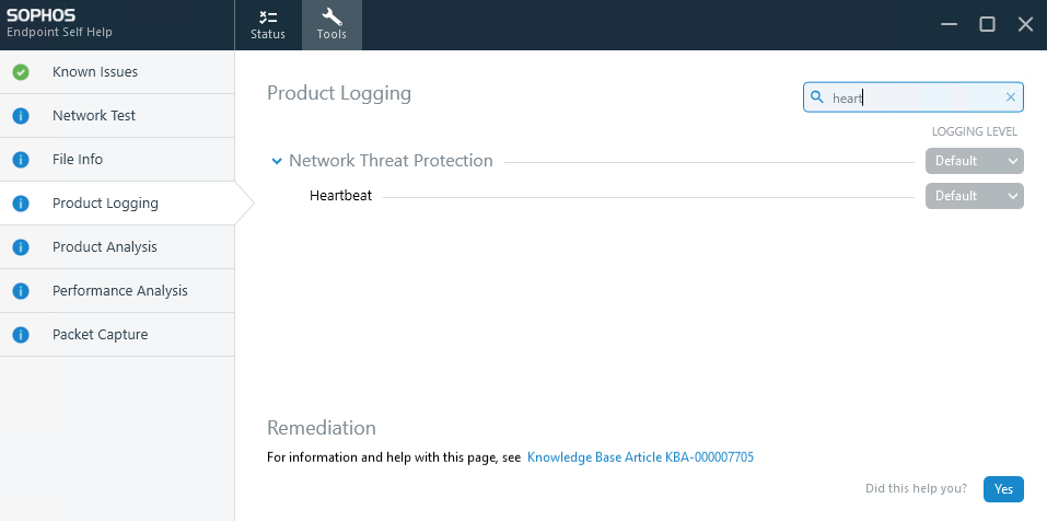 Sophos Endpoint Self Help: Product Logging