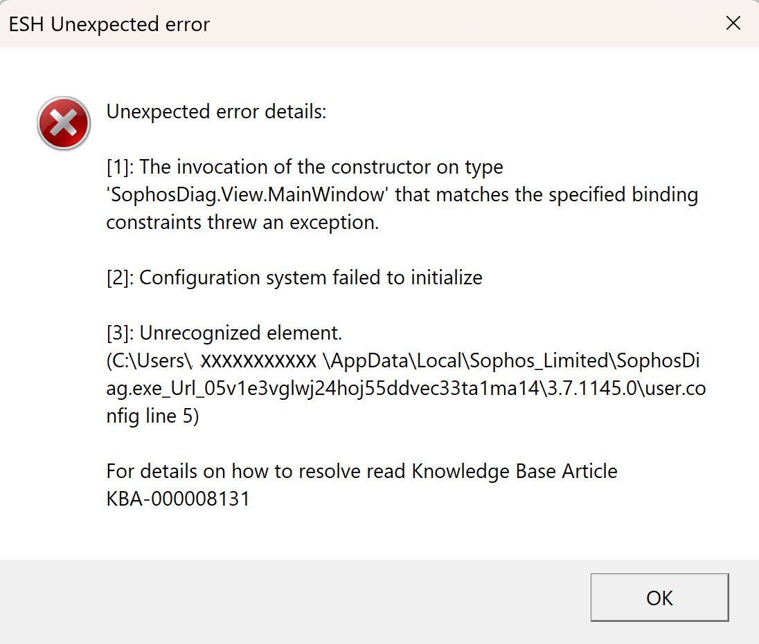 Sophos Endpoint Self Help: Unexpected error when opening