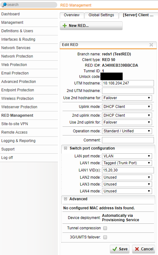 Sophos UTM: Deploy SD-RED 20 or SD-RED 60 with VLANs