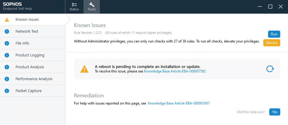 Sophos Endpoint Self Help: Known Issues