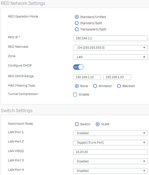 Sophos Firewall: Configure an SD-RED 60 with VLANs
