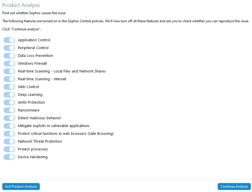 Sophos Endpoint Self Help: Product Analysis (For devices on Core Agent ...